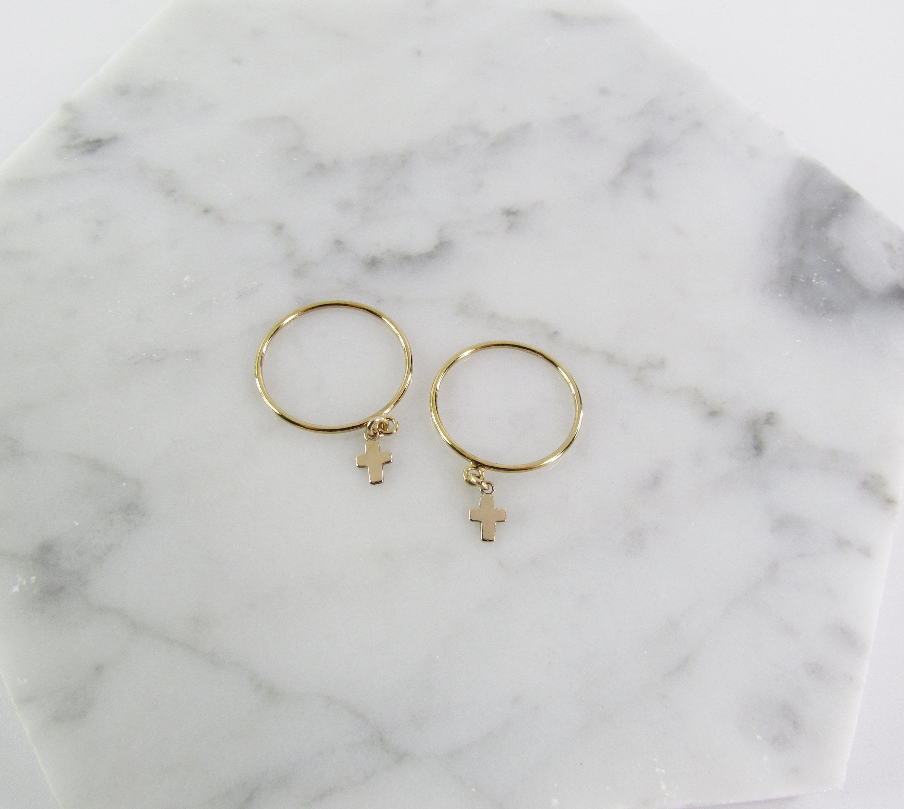 Tiny Cross Charm Ring Dangling Cross Ring Gold Cross Stack - Etsy