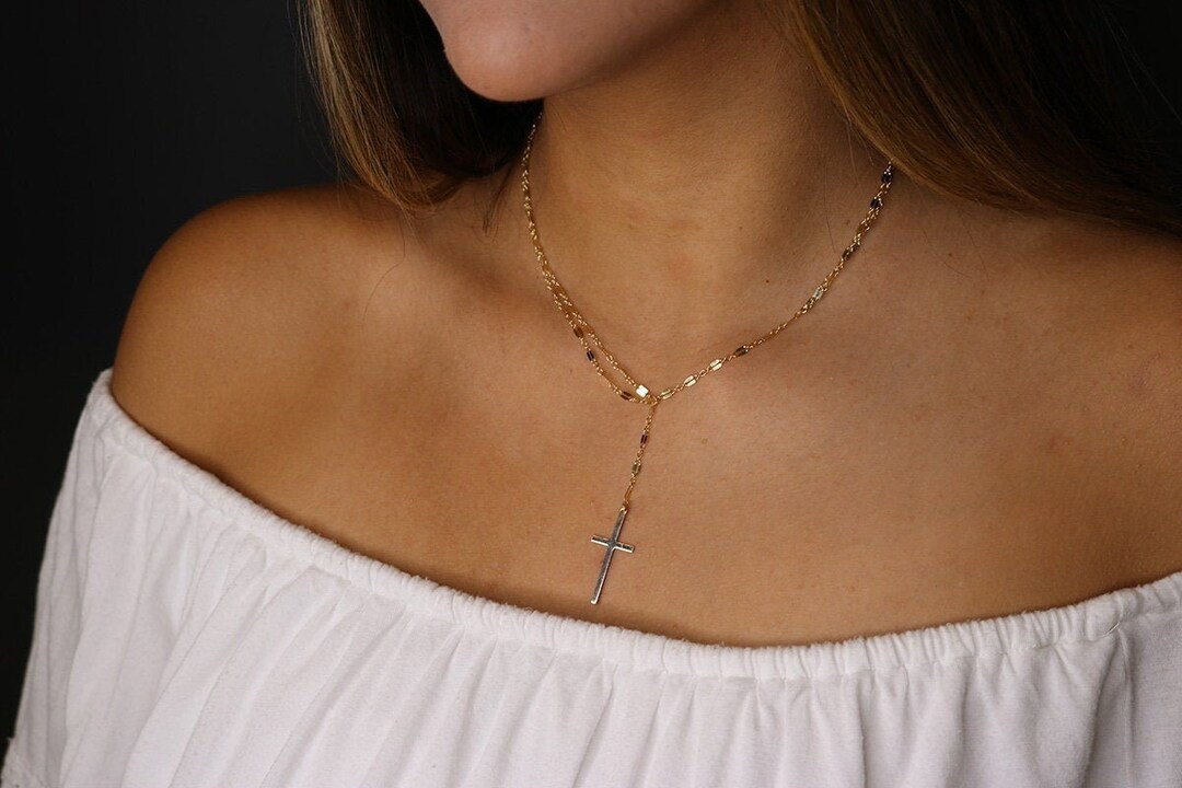Convertible Cross Lariat Necklace • 14k Gold Filled, Religious Y ...