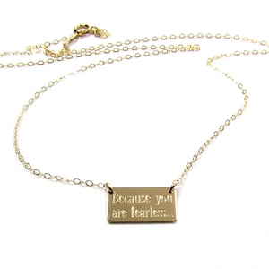 14K Solid Gold FEARLESS Necklace • Personalized Affirmation Tag Pendant ...