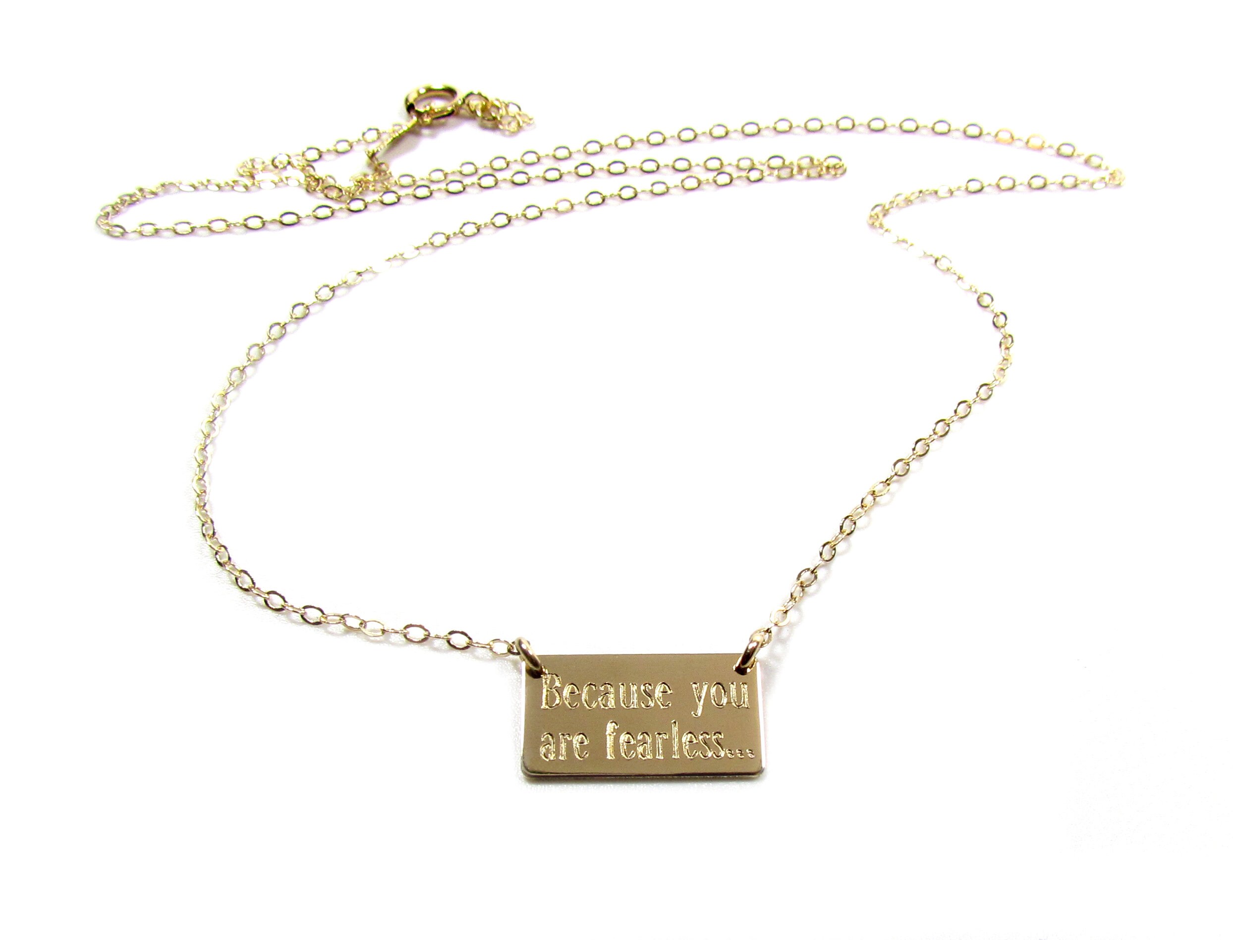 14K Solid Gold FEARLESS Necklace Personalized Affirmation | Etsy