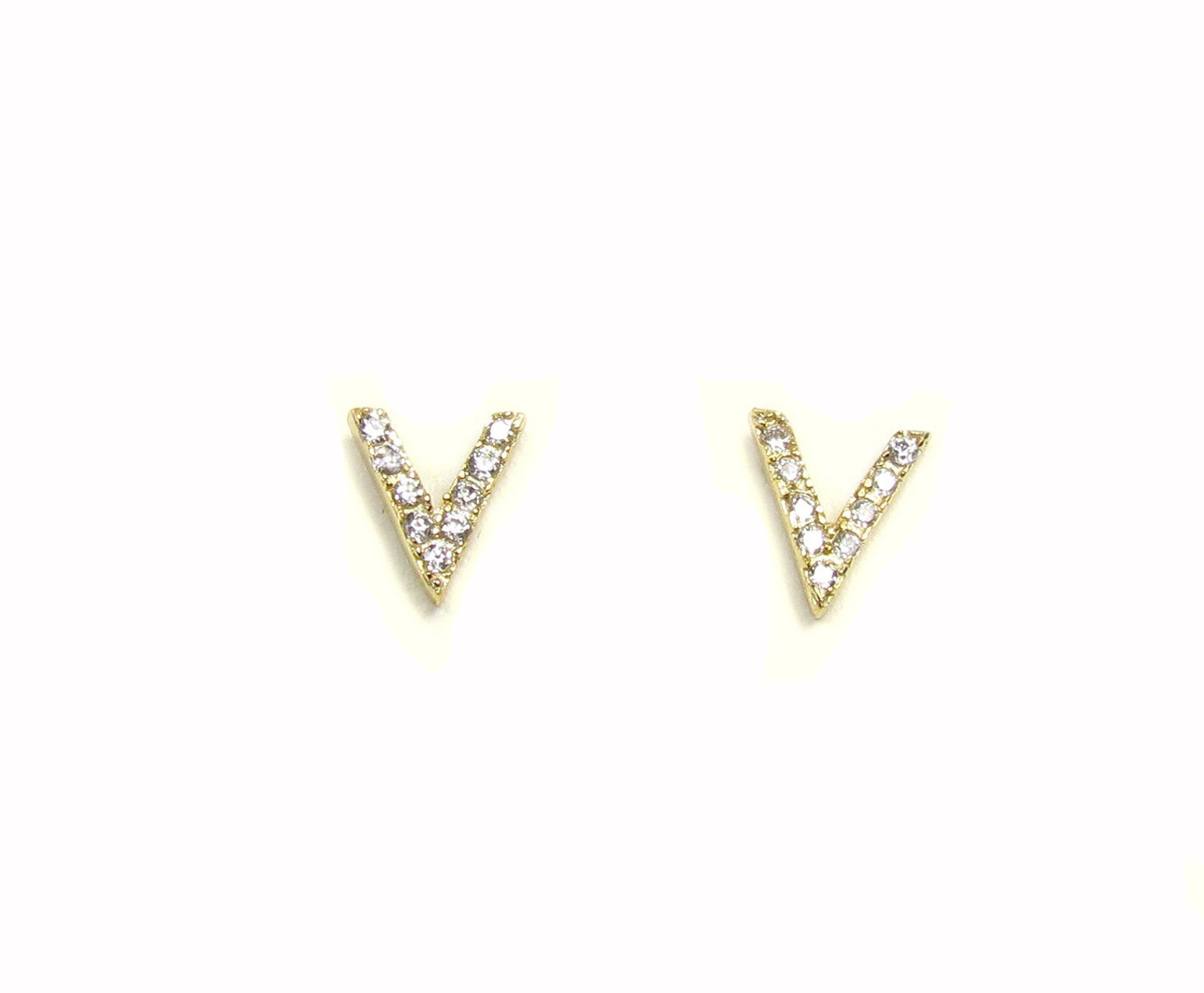 CZ Chevron Stud Earrings Chevron Stud Earrings Cubic | Etsy