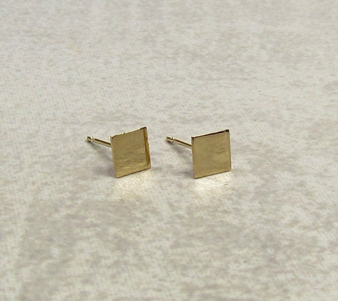 14K Solid Gold Square Stud Earrings | Handmade Geometric Jewelry - Etsy