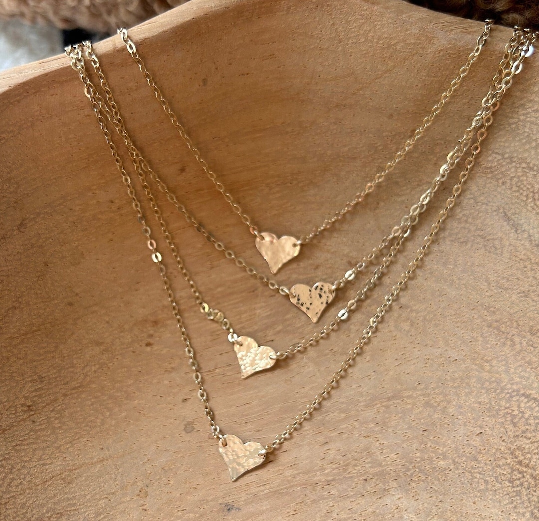 Small Hammered Heart Necklace • Heart Disc Necklace • Gold Filled Heart ...