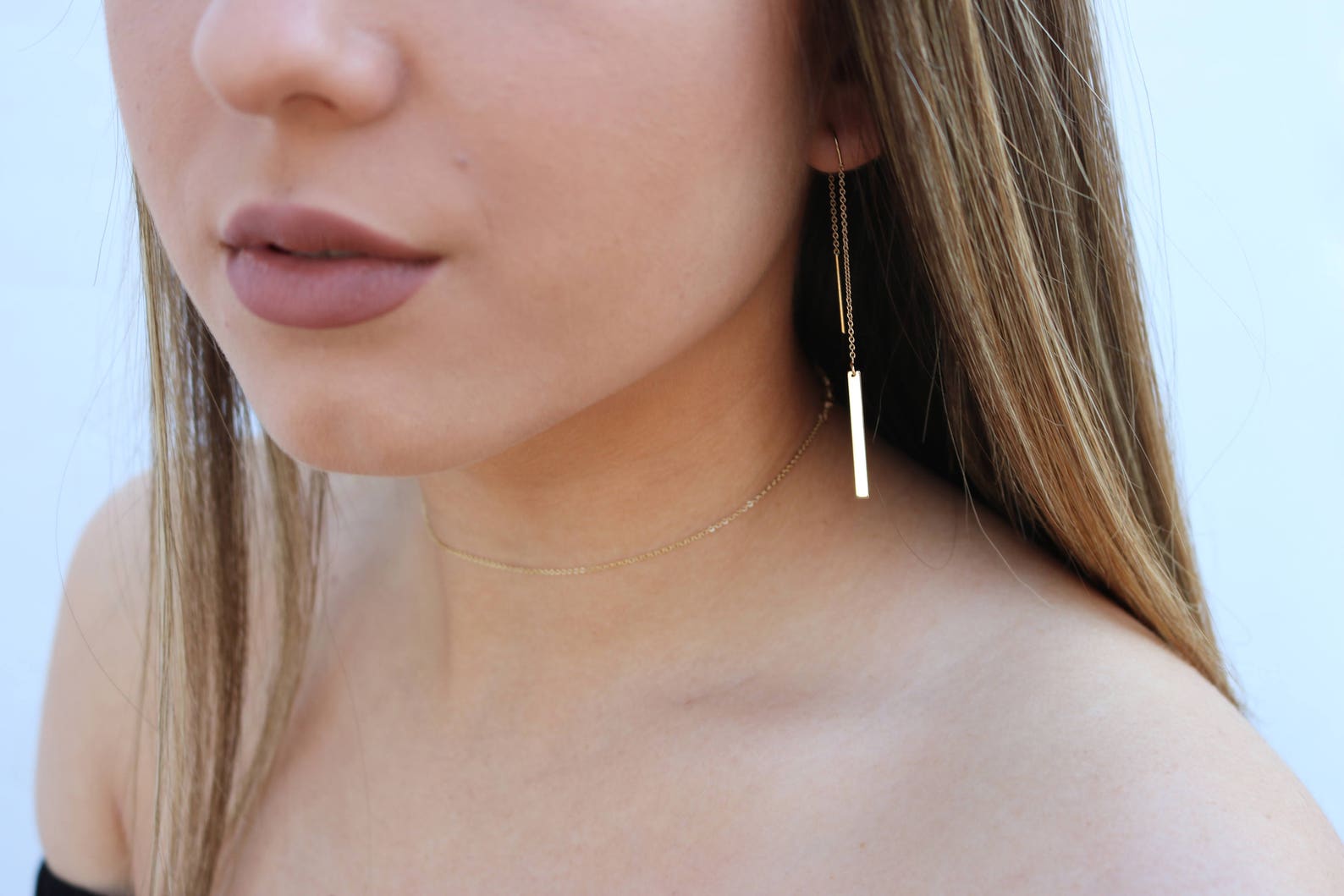 Bar Threader Earrings Dangling Gold Bar Ear Threads Gold | Etsy