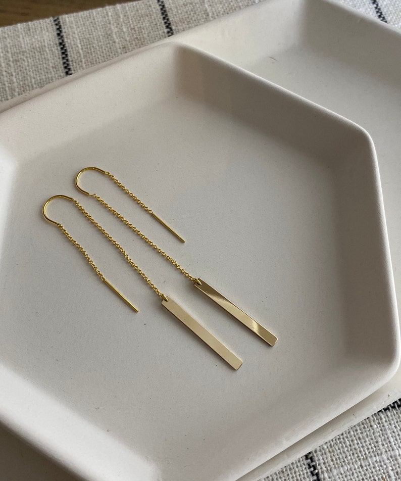 Bar Threader Earrings Dangling Gold Bar Ear Threads Gold - Etsy