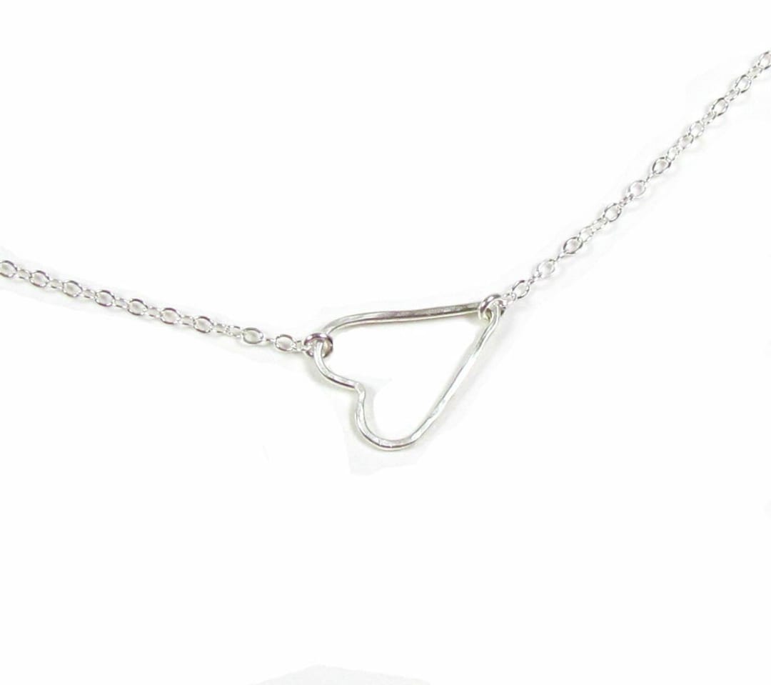Hammered Sterling Silver Sideways Heart Necklace | Delicate Open Heart ...