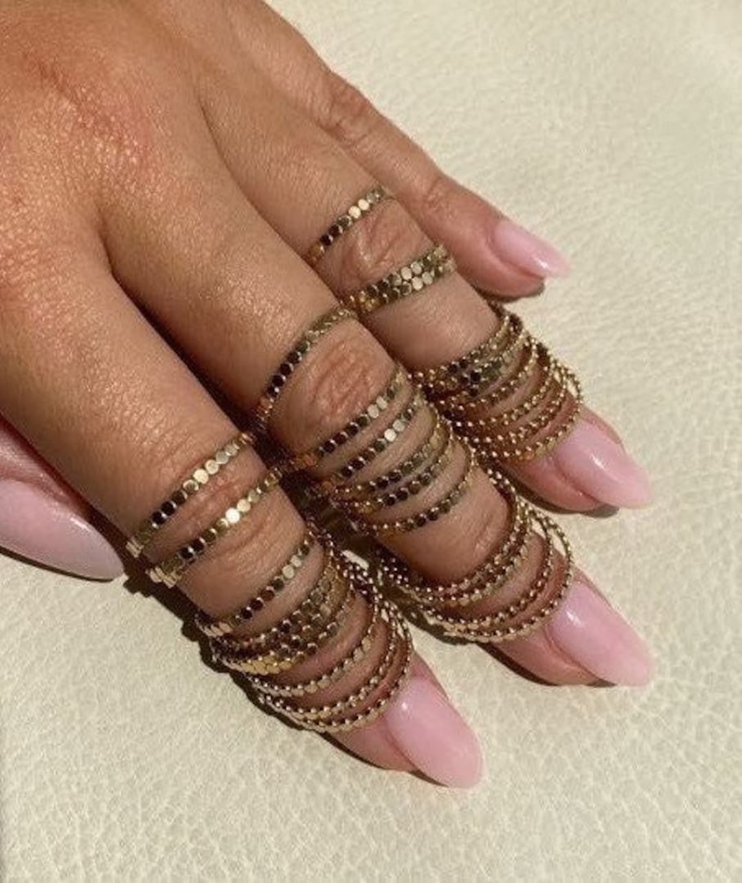 Gold Bead Ring Gold Filled Flat Bead Ring Dainty Beaded Stacking Rings ...