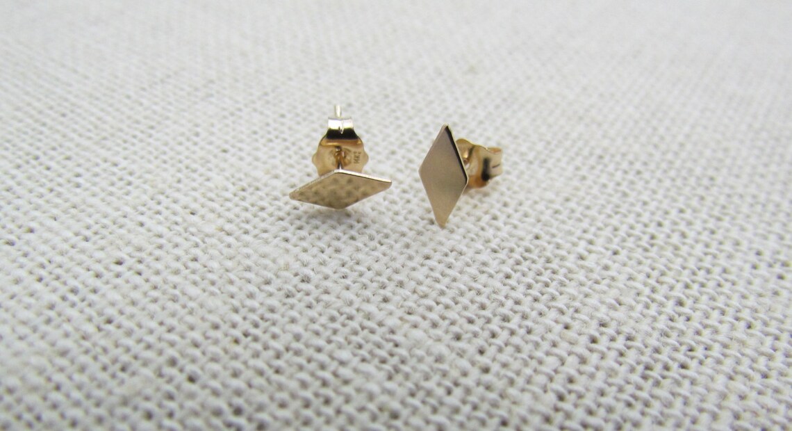 14K Diamond Shape Studs Rhombus Shaped Studs Rhombus | Etsy