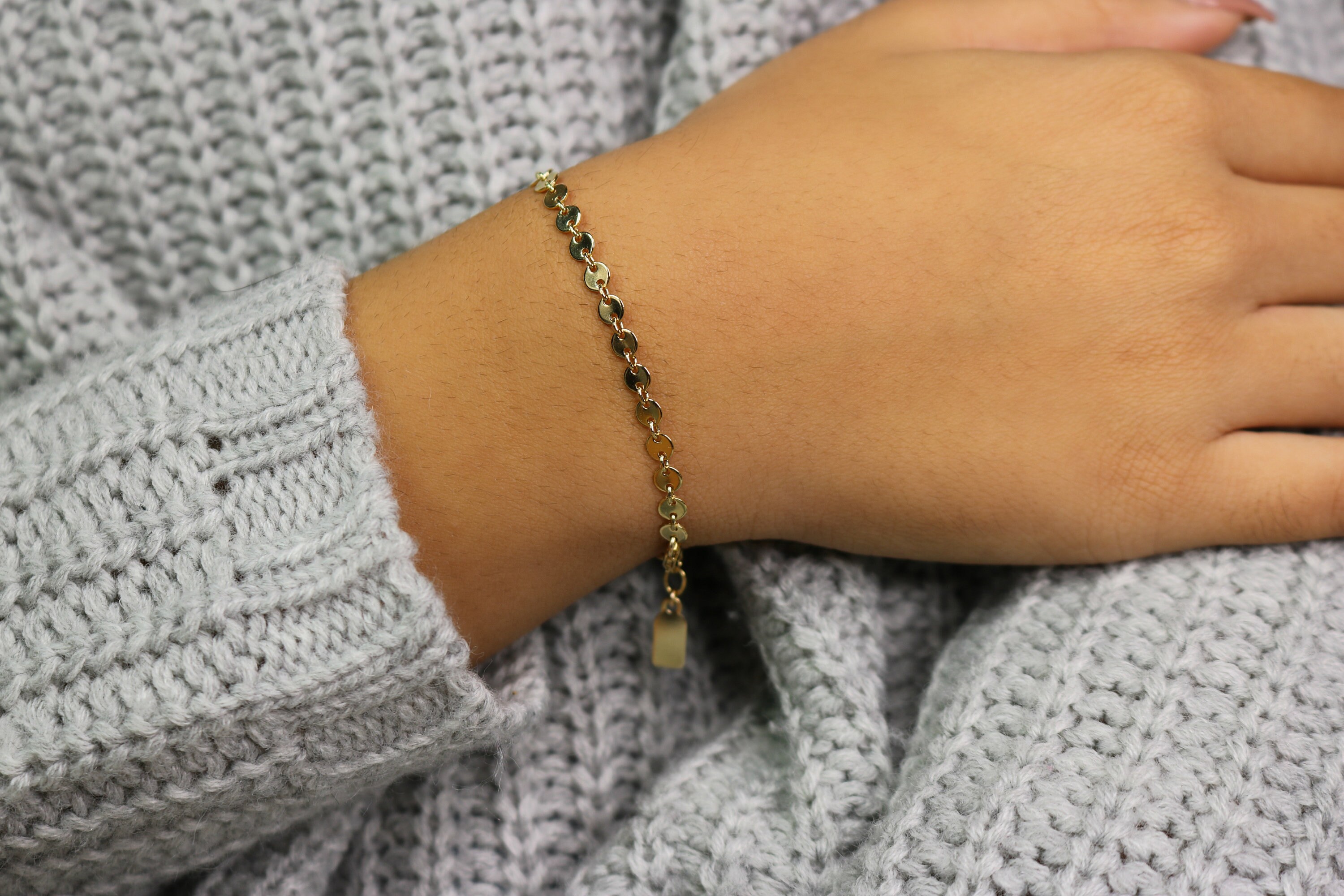 Disc Bracelet Gold Circle Chain Bracelet Disc Layering | Etsy