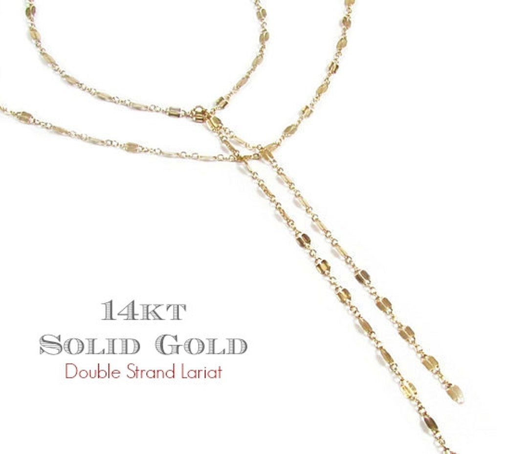14K Gold Lariat Necklace • Double Strand Lariat • Tassle Lariat ...
