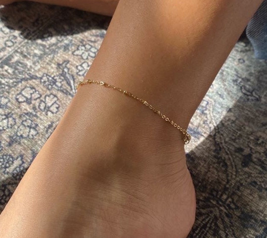 Bead Ankle Bracelet • Simple Chain Anklet for Women • Gold Beaded ...