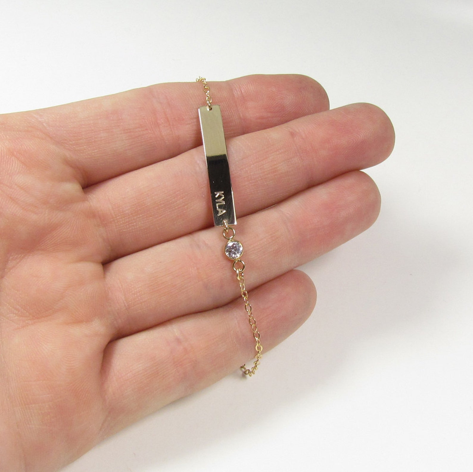 Engraved Bar Bracelet Nameplate Bar Bracelet 14kt Gold | Etsy