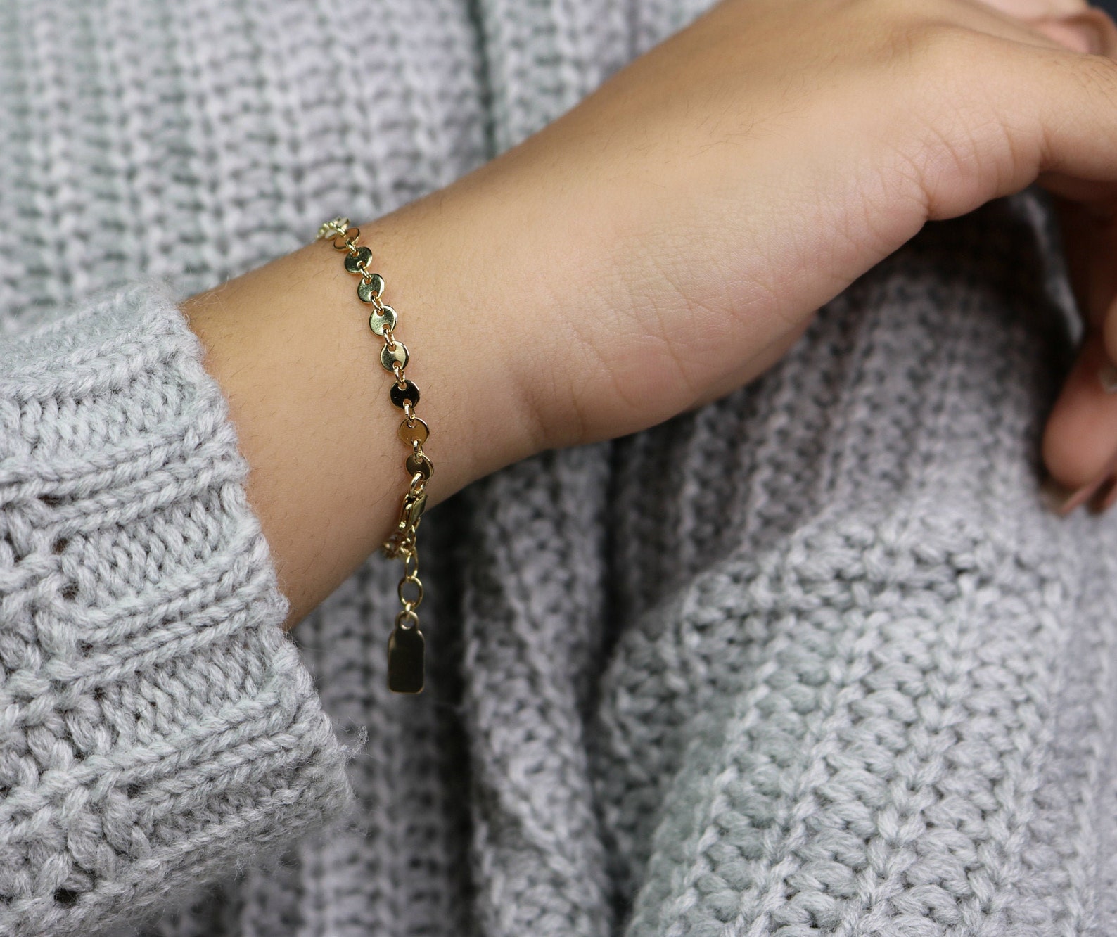 Disc Bracelet Gold Circle Chain Bracelet Disc Layering | Etsy