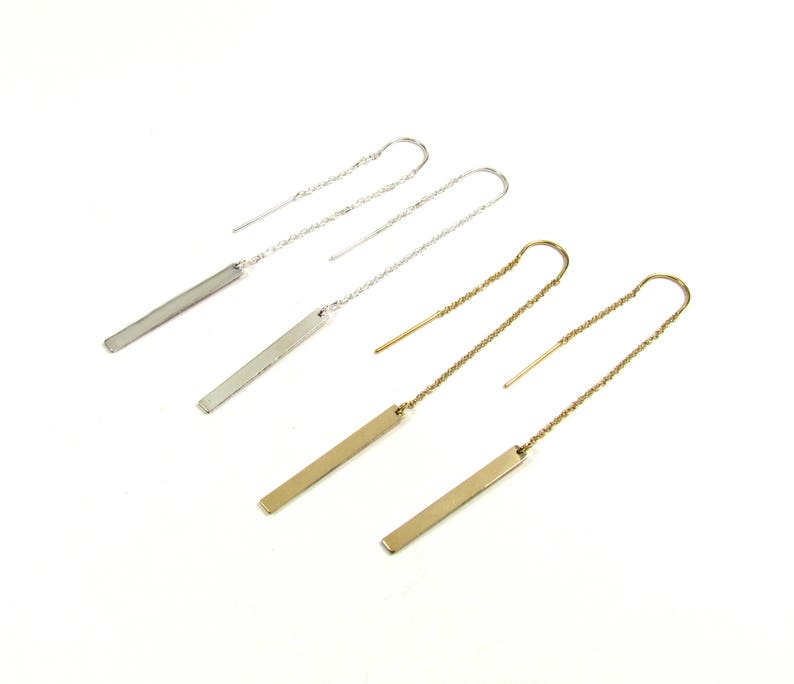 Bar Threader Earrings Dangling Gold Bar Ear Threads Gold | Etsy