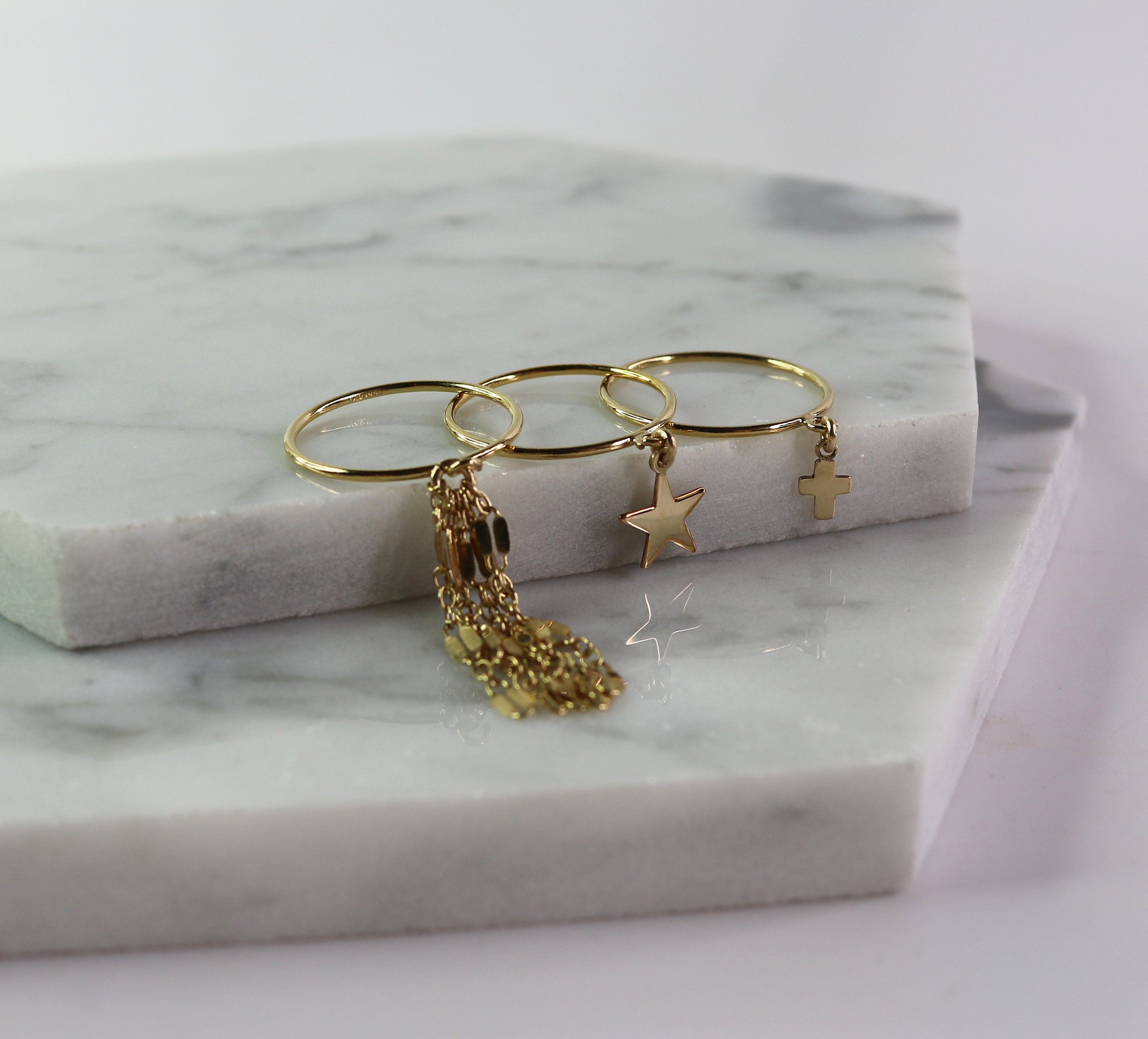 Tiny Cross Charm Ring Dangling Cross Ring Gold Cross Stack - Etsy