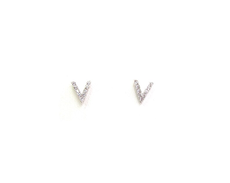 CZ Chevron Stud Earrings Chevron Stud Earrings Cubic - Etsy