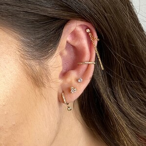 14K Genuine Diamond Ear Cuff • Solid Gold and Diamond Ear Cuff • Huggie ...