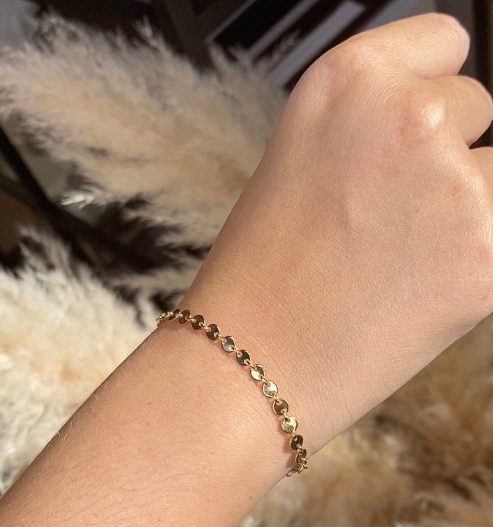 Disc Bracelet Gold Circle Chain Bracelet Disc Layering - Etsy