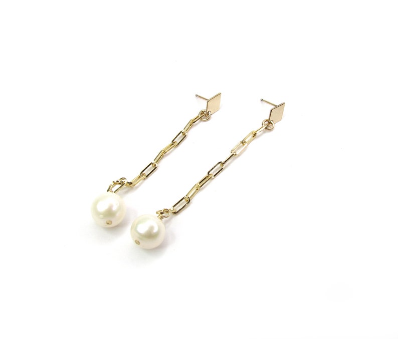 Large Freshwater Pearl Drop Chain Earrings Chain Pearl - Etsy