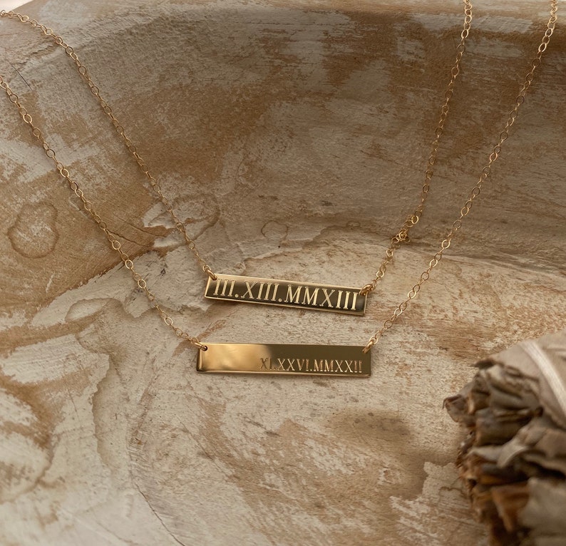 14K Roman Numerals Necklace Solid Gold Roman Numerals Date - Etsy
