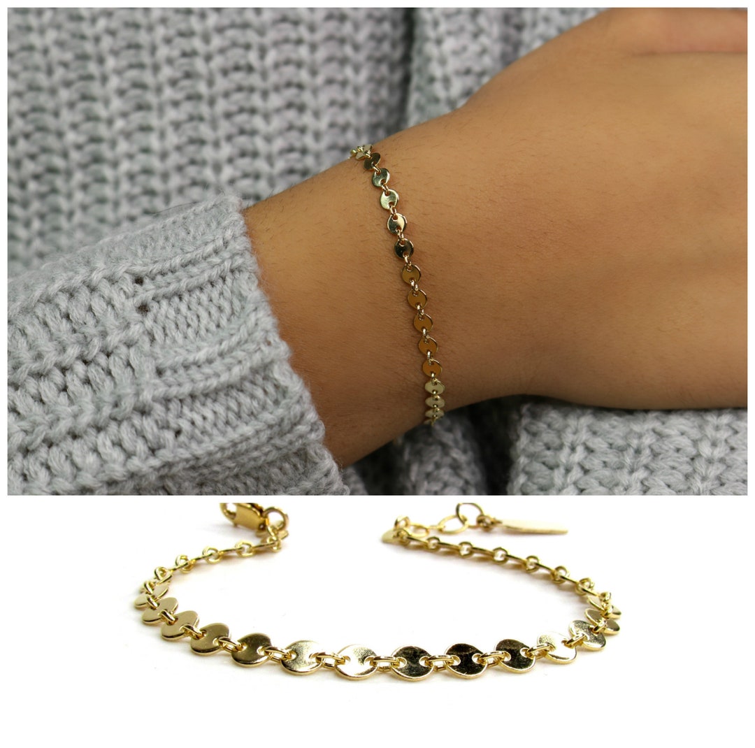 Disc Bracelet • Gold Circle Chain Bracelet • Disc Layering Bracelet ...