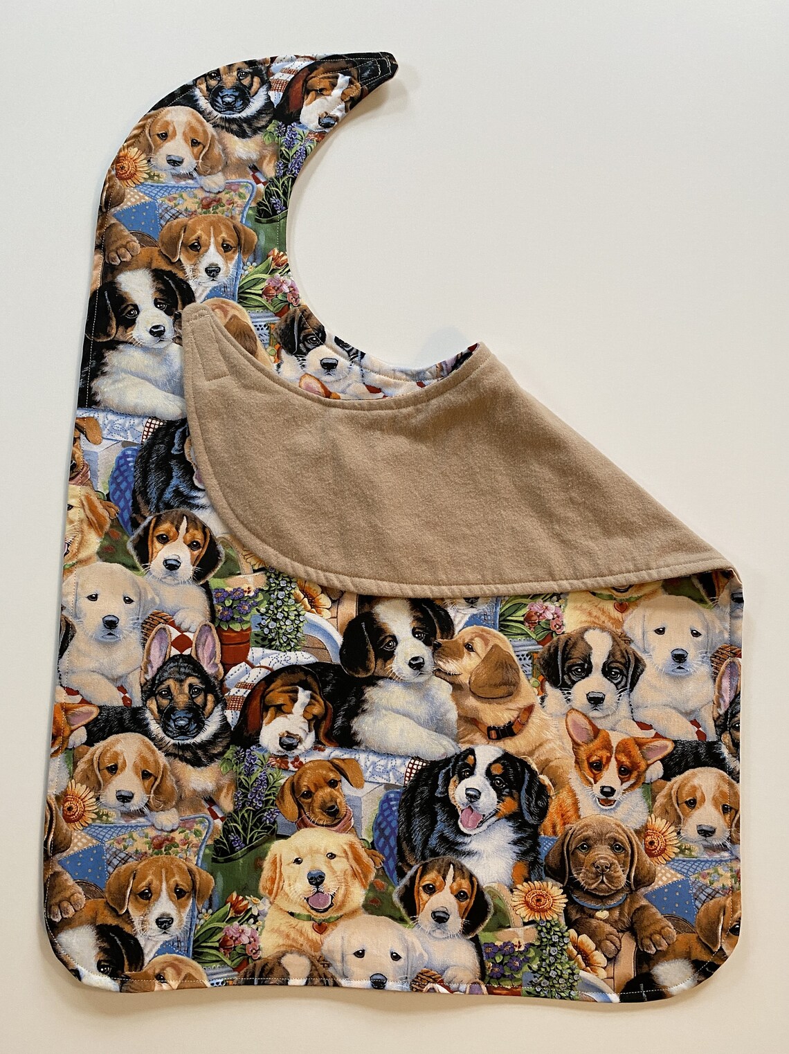 Puppy Dog Print Adult Bib, Reversible Special Needs Clothing Protector ...