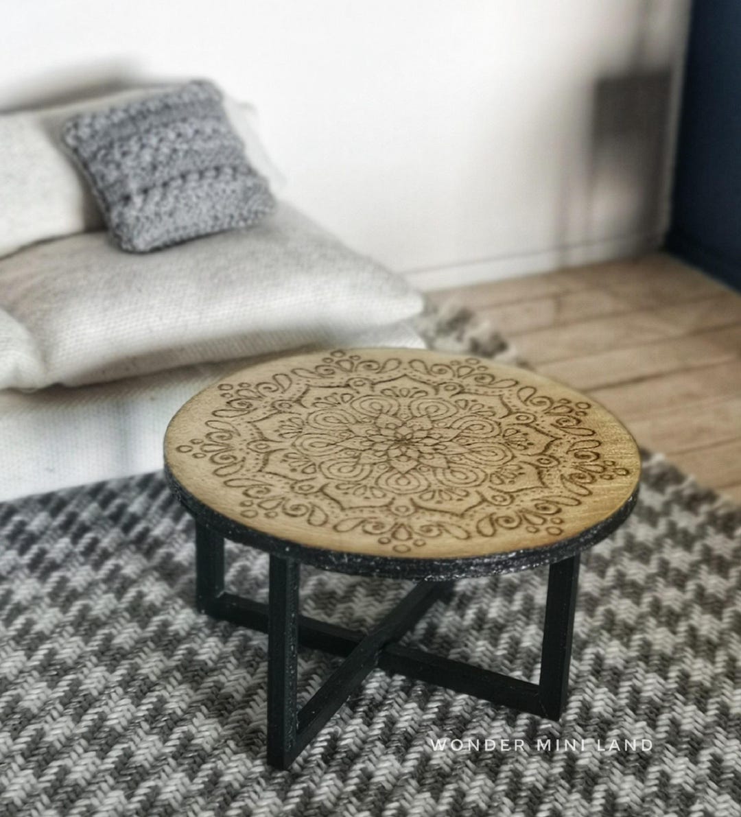 Miniature Table With a Wooden Top in 1:12 Scale, Miniatures Furniture ...