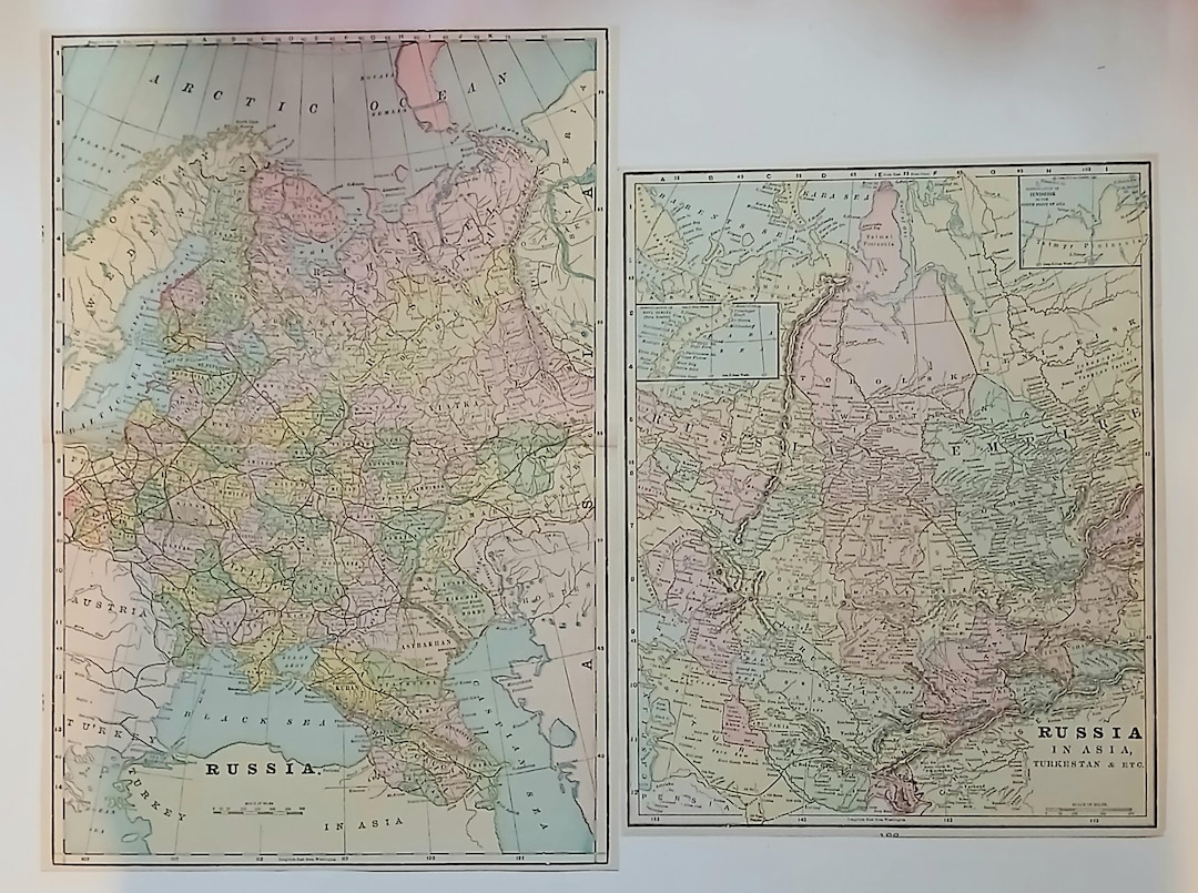 Antique Pair of 1898 Maps of the Russian Empire Under Czar Nicholas II ...