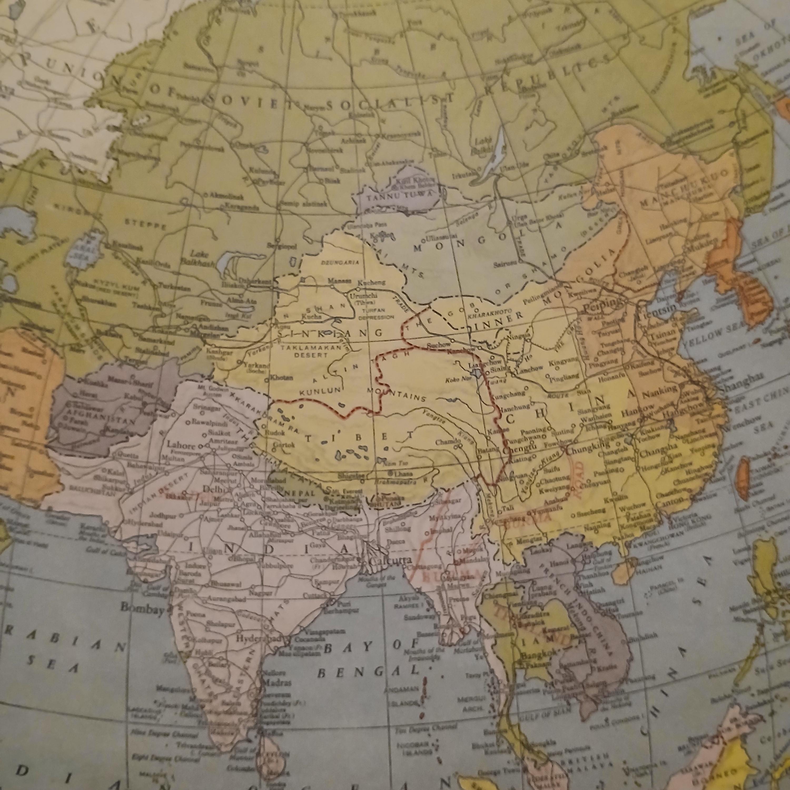 Vintage WWII Era 1943 Map of Asia Feat. Soviet Union, China, Japan ...