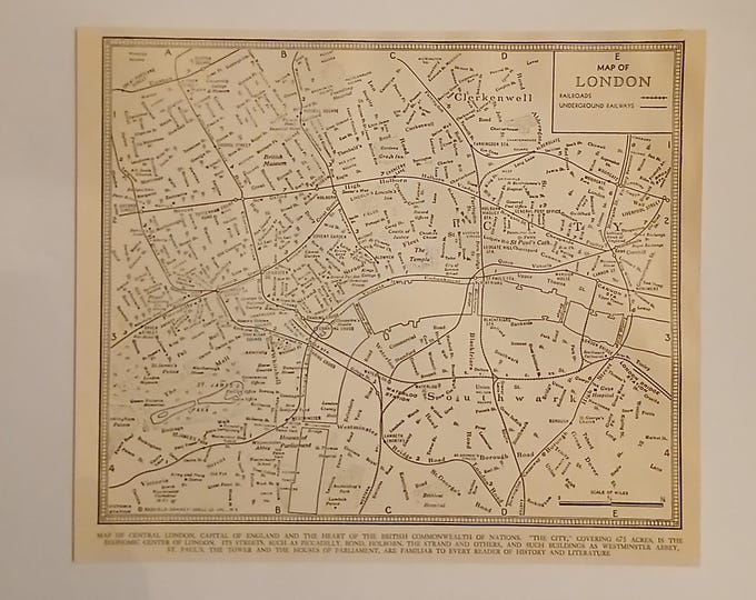 Vintage 1938 City Map of London, England by Redfield Downey-odell Co ...