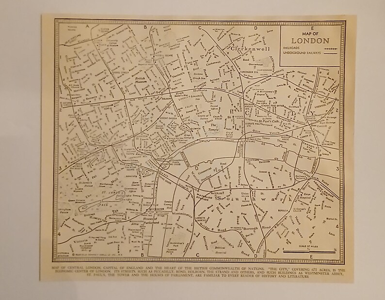 Vintage 1938 City Map of London, England by Redfield Downey-odell Co ...
