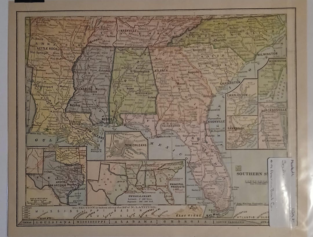 Antique 1905 Map of the Southern States and Texas - Etsy