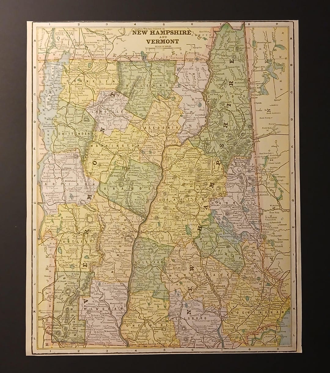 Antique 1898 Map of the States of New Hampshire and Vermont - Etsy