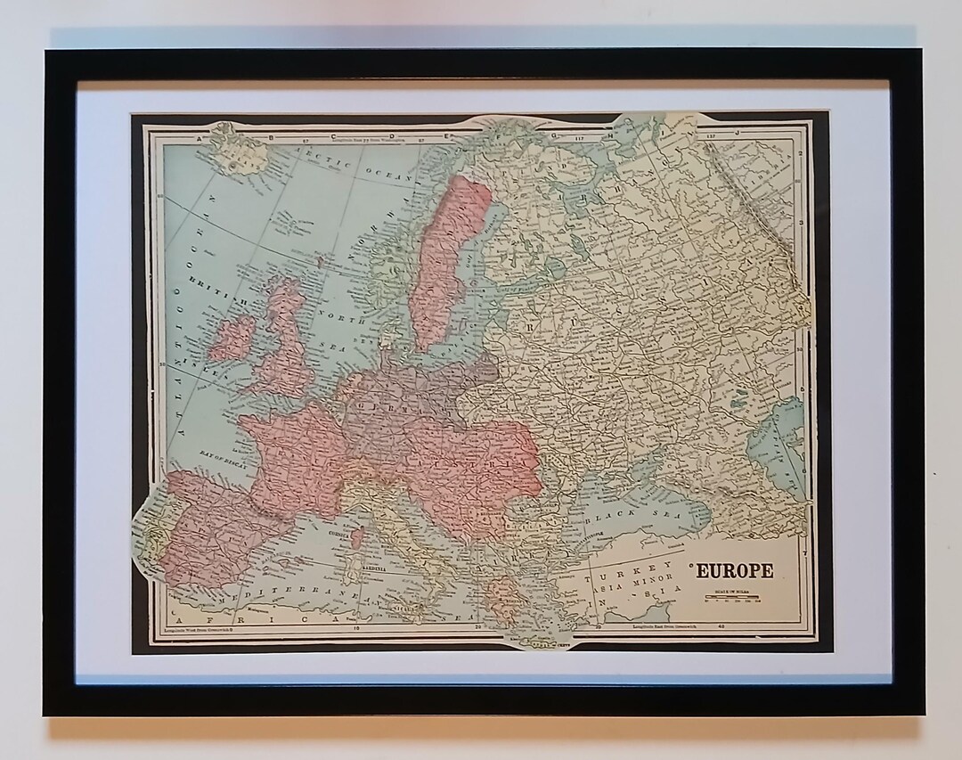 Antique 1898 Framed Map of Europe - Etsy