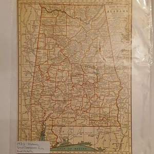 Vintage Great Depression Era 1932 Map of the State of Alabama - Etsy