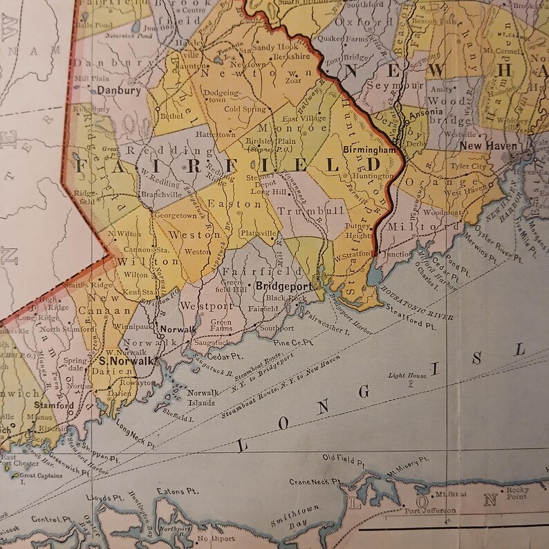 Antique 1887 Map of the State of Connecticut by Cowperthwait - Etsy