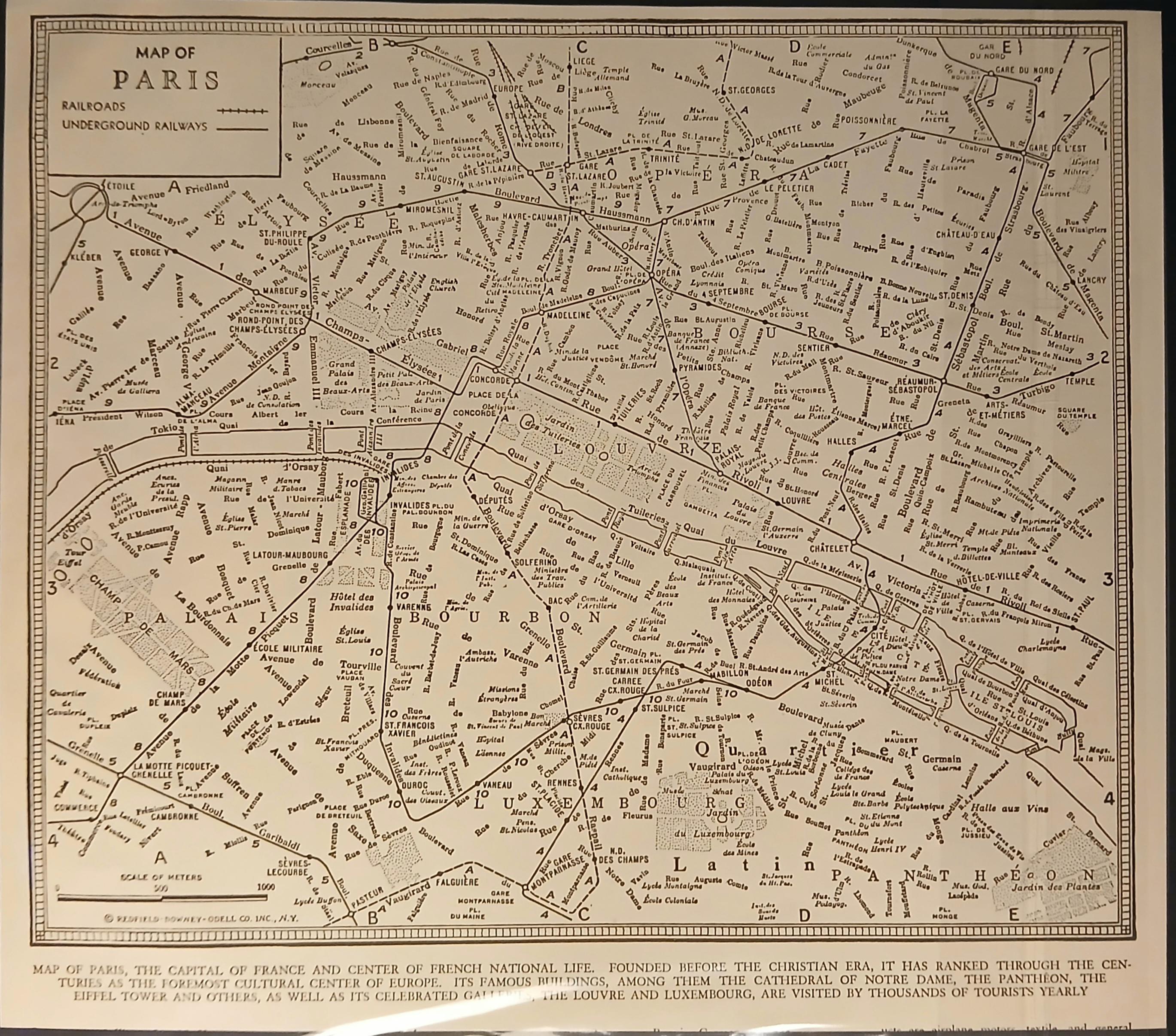 WWII Era 1938 Map of Paris, France by Redfield Downey-odell Co. - Etsy