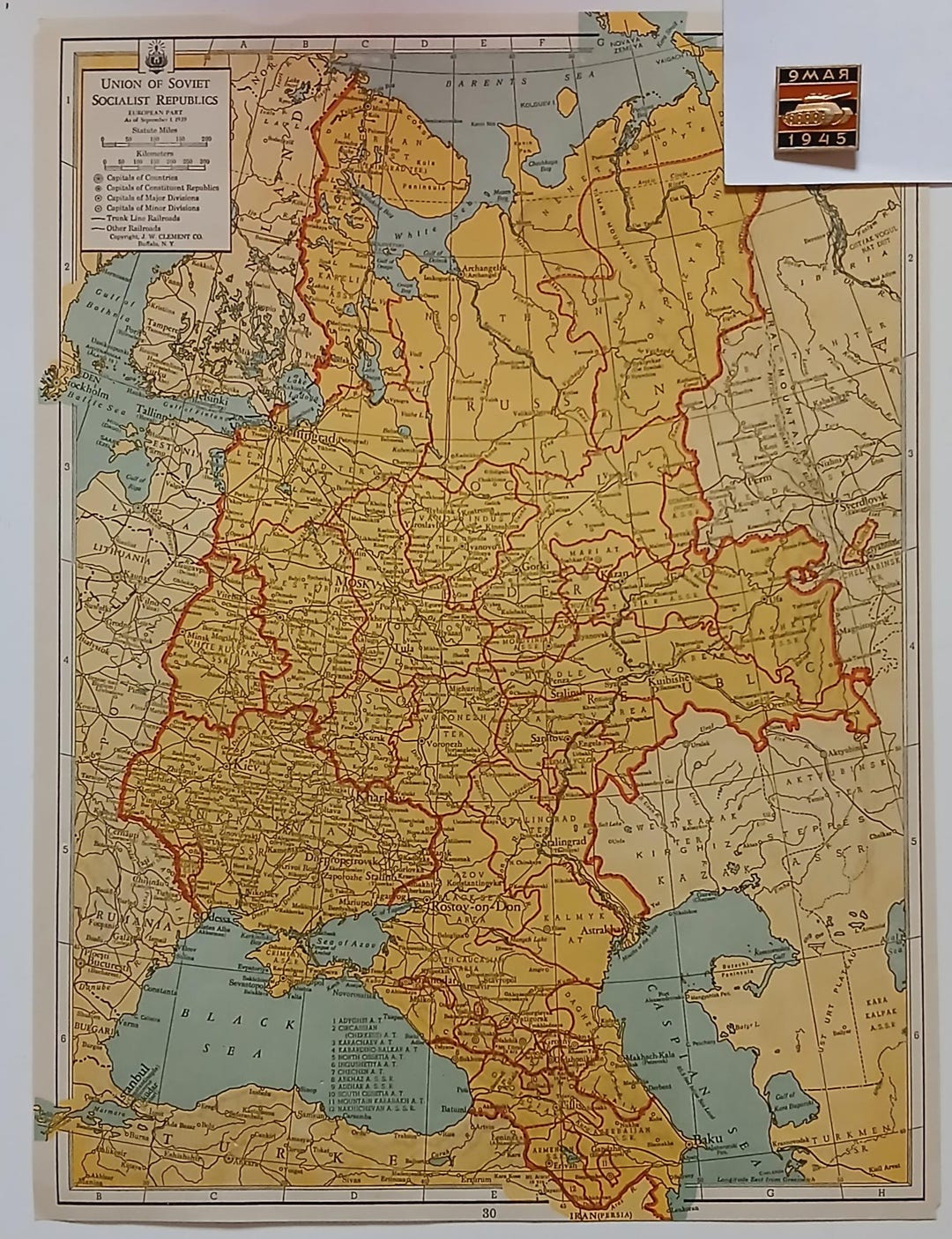 Vintage WWII Era 1943 Map of the Soviet Union Under Stalin W/1945 ...