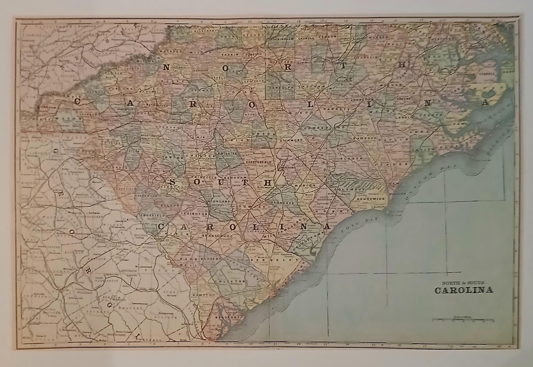 Antique 1898 Map of the Carolinas, North & South - Etsy