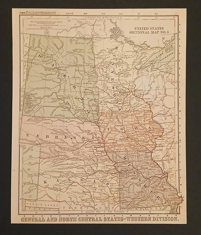 Antique 1881 Pair of Maps of the Central States, Eastern and Western by ...