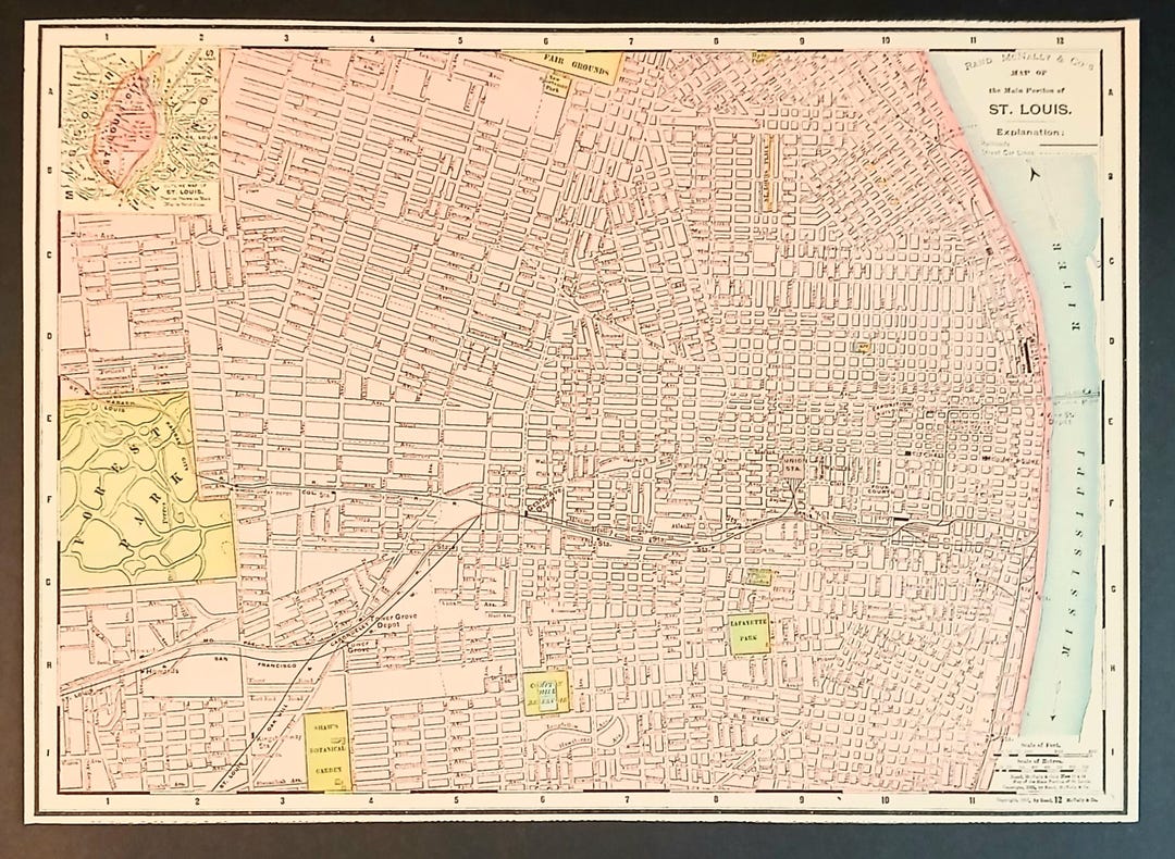 Antique 1905 Map of the City of St. Louis, Missouri by Rand Mcnally - Etsy