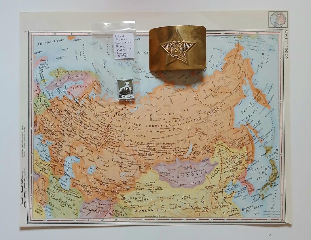 Cold War Era 1958 Map of the Soviet Union W/soviet Era Military Buckle ...