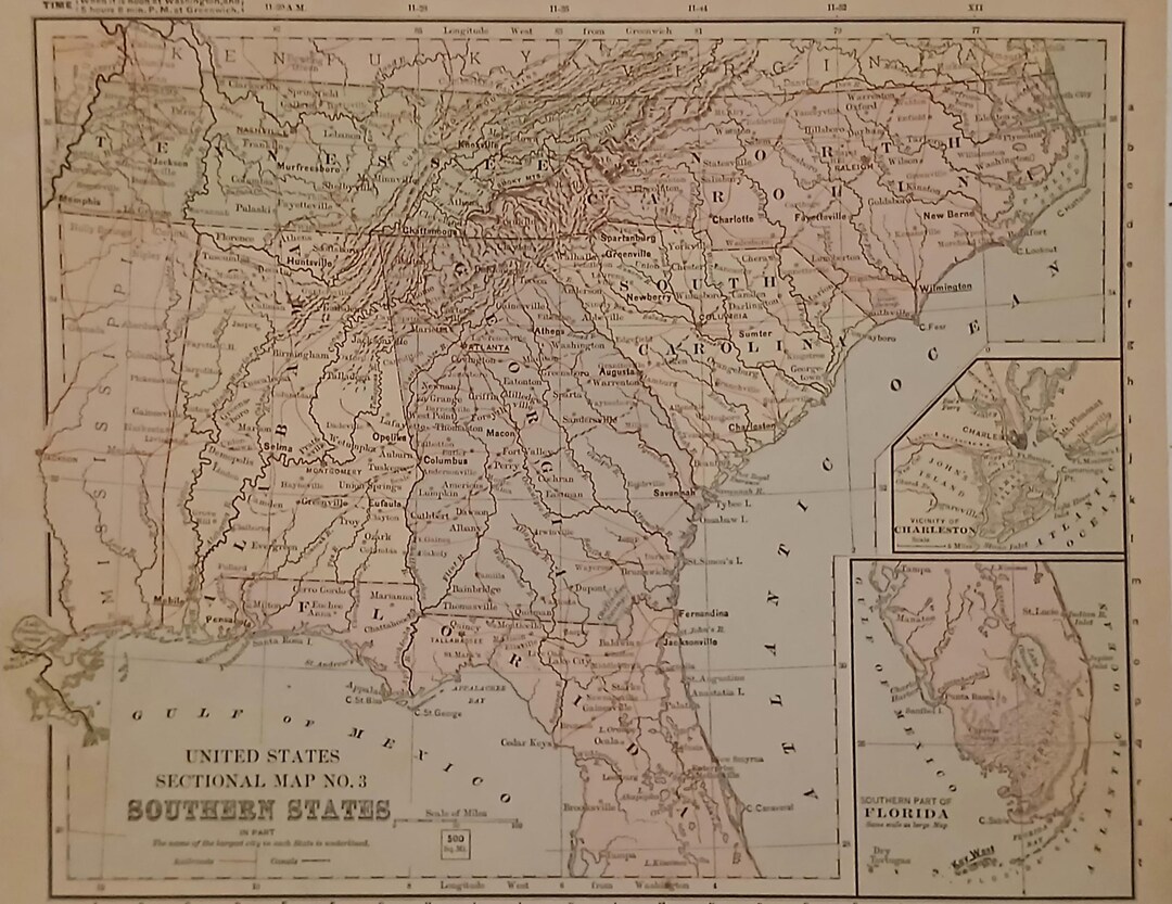 Antique 1881 Map of the Southern States by D. Appleton - Etsy