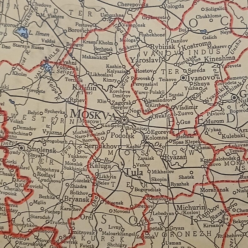 Vintage WWII Era 1943 Map of the Soviet Union Under Stalin W/1945 ...