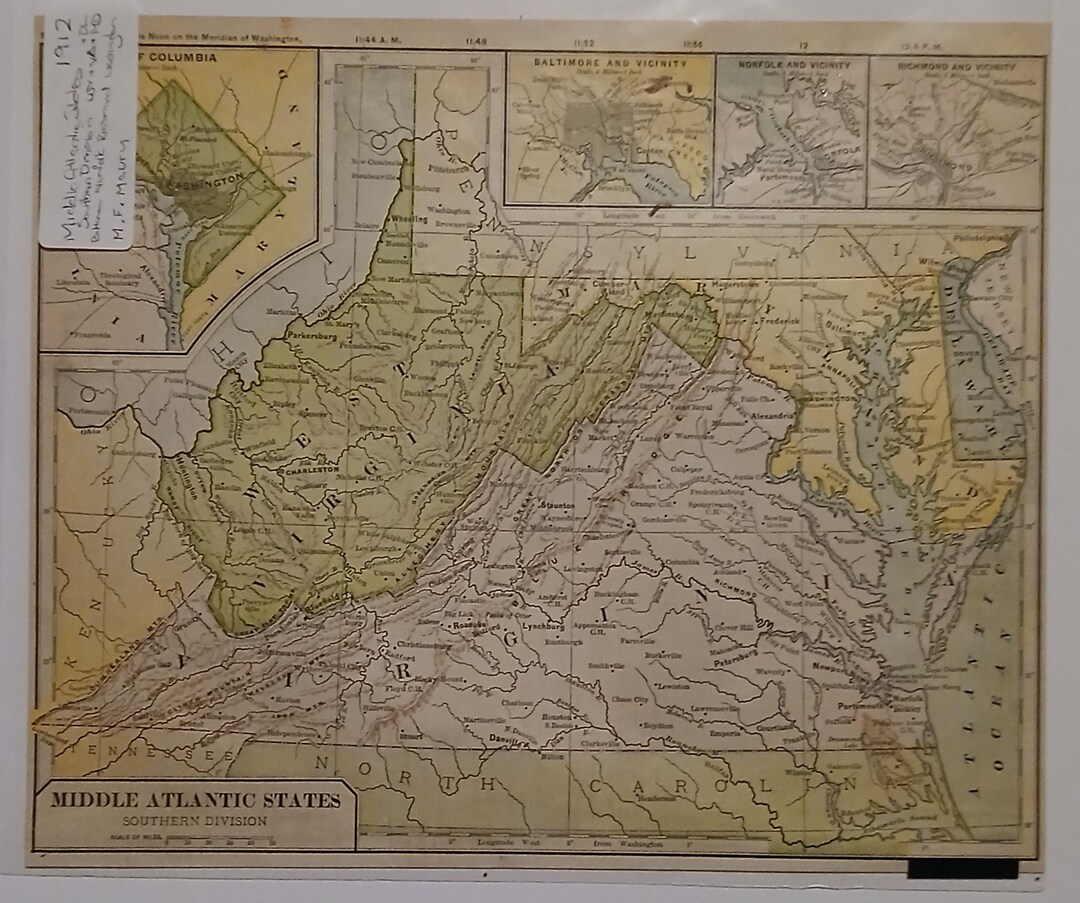Antique Pre WWI 1912 Map of the Middle Atlantic States - Etsy UK