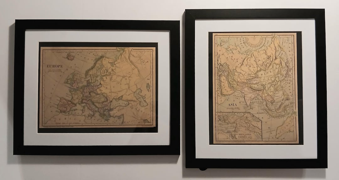 Framed Antique Hand-colored Maps: Europe & Asia, 1876 - Etsy