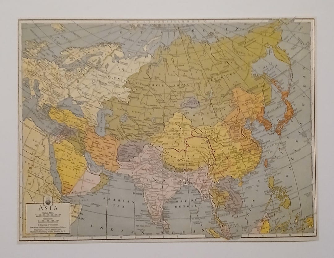 Vintage WWII Era 1943 Map of Asia Feat. Soviet Union, China, Japan ...