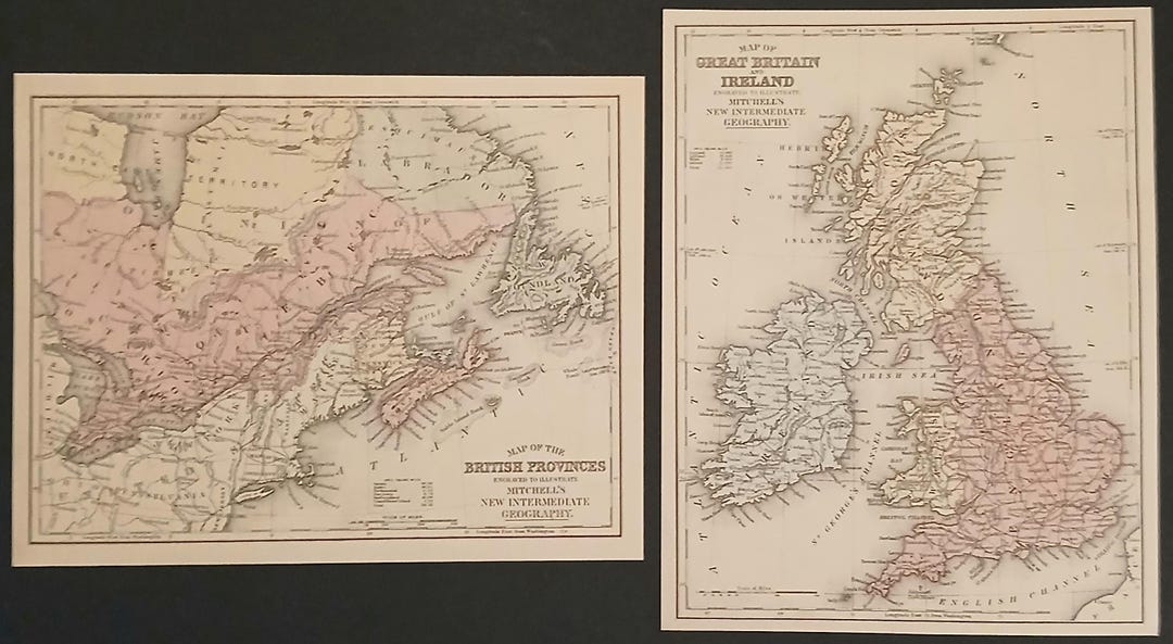 Antique 1882 Pair of Hand Colored Maps: Great Britain & British ...