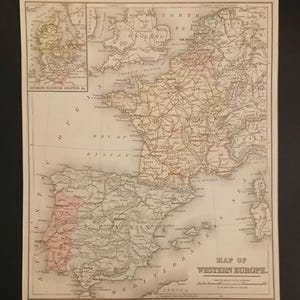Antique 1887 Hand Colored Map of Western Europe by Cowperthwait & Co ...