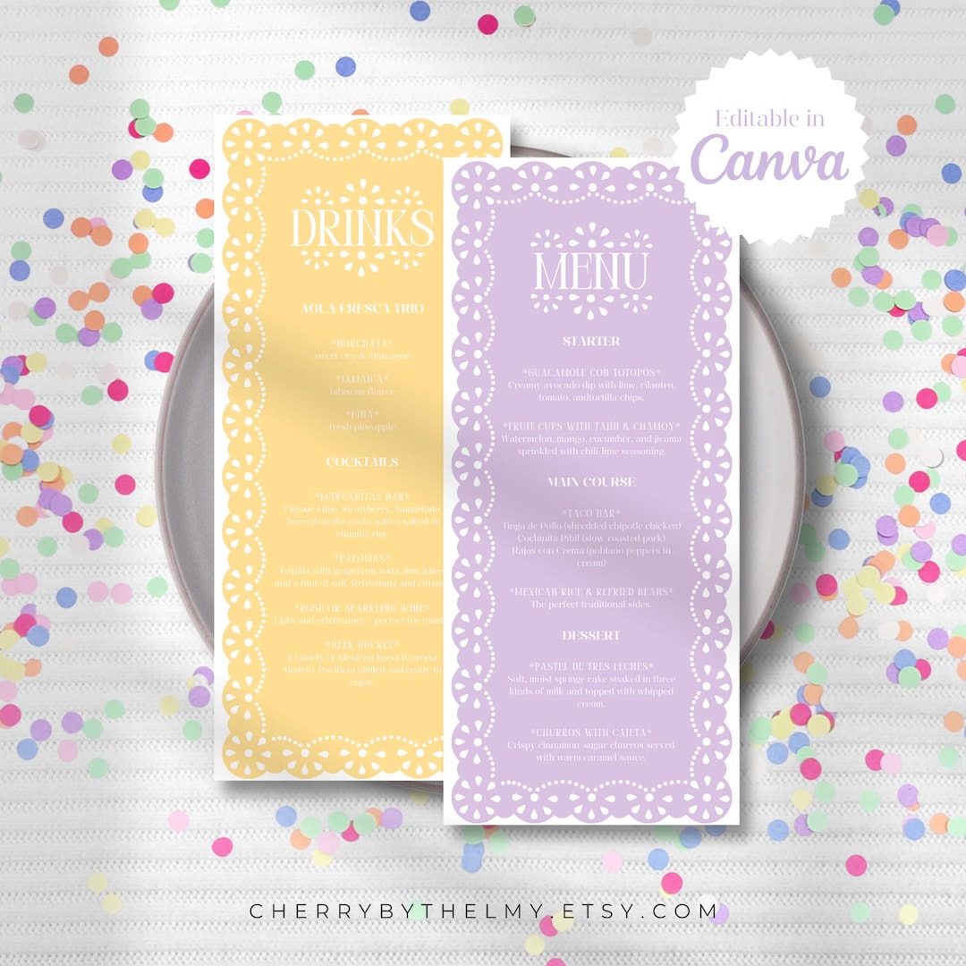 Pastel Papel Picado Baby Shower Menu Template: Mexican Fiesta (canva ...